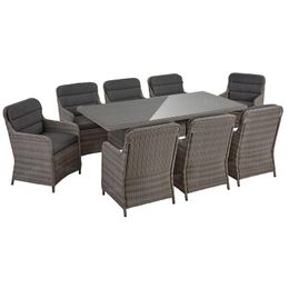 Konifera Garten-Essgruppe &raquo;Kairo&laquo; Set, 8x Sessel, 1x Tisch 200x100x74 cm, inkl. Auflagen, Dunkelgrau, 25 Stk. tlg. Polyrattan, Stahl, Tischplatte aus 