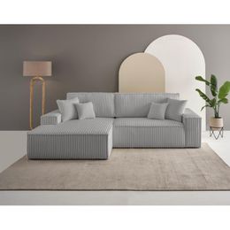 OTTO home Ecksofa &raquo;FINNLEY, L-Form 257 cm, Schlafsofa&laquo; mit Bettkasten, in Boucl&eacute;, Struktur fein und Mega Cord grau Bezugstoff 100% PES !;Gramatur 400g