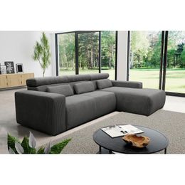 DOMO collection Ecksofa &raquo;Brandon B/T: 289/177 cm, belastbar bis 140kg/ Sitz, L-Form&laquo; ohne Sitztiefenverstellung, Cord, grau grau Luxus-Microfaser in 