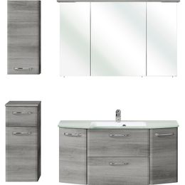 Badm&ouml;bel-Set &raquo;Quickset 4-teilig, Glaswaschtisch und LED-Spiegelschrank&laquo; 5 Stk. tlg. grau Holzwerkstoff