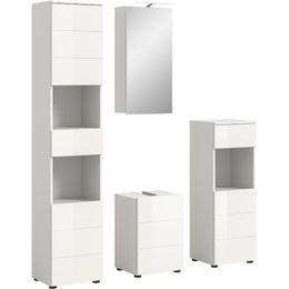Welltime Badm&ouml;bel-Set &raquo;Biel, H&ouml;he 190 cm,Hochschrank,WBU, Spiegelschrank, Unterschrank, Lampe&laquo; 5 Stk. tlg. wei&szlig;