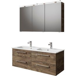 Badm&ouml;bel-Set &raquo;Serie 6025 2-teilig Mineralmarmor-Waschtisch mit LED-Spiegelschrank&laquo; 2 Stk. tlg. braun Spanplatte