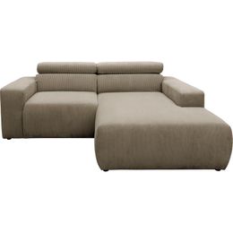DOMO collection Ecksofa &raquo;Brandon, inkl. Kopfteilverstellung, B/T/H: 214/100/80 cm, L-Form&laquo; Cord, schlamm braun 100% Polyester