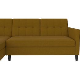 Ecksofa &raquo;Hartford II&laquo; mit Bettfunktion und Stauraum, Recamiere beidseitig montierbar gelb Webstoff 100% Polyester