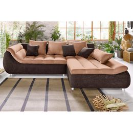 Home Affaire Ecksofa &raquo;Imolla modern, Breite 270cm, bequem, aktuelle Steppung im Sitz, L-Form&laquo; inkl. Bettfunktion und Bettkasten braun Luxus-Microfaser