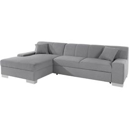DOMO collection Ecksofa &raquo;Bero, elegant und zeitlos, flache Armlehnen, Breite 268cm L-Form&laquo; fester Sitzkomfort, wahlweise mit Bettfunktion grau 