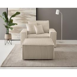 OTTO home Loveseat &raquo;FINNLEY, Loveseat & Hocker im Set, trendige Stoffe, inkl. Zierkissen&laquo; 2 Stk. tlg. verf&uuml;gbar in den Stoffqualit&auml;ten Boucl&eacute;, 