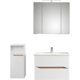 Badm&ouml;bel-Set &raquo;Quickset 3-teilig, Keramik-Waschtisch und LED-Spiegelschrank&laquo; 4 Stk. tlg. wei&szlig; Glas, Keramik, Spanplatte