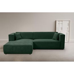 WERK2 Ecksofa &raquo;Atlanta-New, modernes Design, Stellma&szlig;e 295x182 cm, L-Form, Kedernaht&laquo; hoher Komfort, Schlaffunktion & Bettkasten, Cord, Moosgr&uuml;n gr&uuml;n 