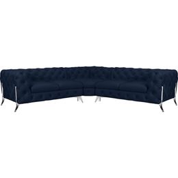 Home Affaire Chesterfield-Sofa &raquo;Amaury L-Form&laquo; Chesterfield-Optik, Breite/Tiefe je 262 cm, Fu&szlig;farbe w&auml;hlbar blau Struktur (100% Polyester);Samtoptik (