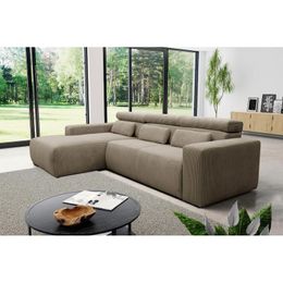DOMO collection Ecksofa &raquo;Brandon B/T: 289/177 cm, belastbar bis 140kg/ Sitz, L-Form&laquo; ohne Sitztiefenverstellung, Cord, schlamm braun Luxus-Microfaser 