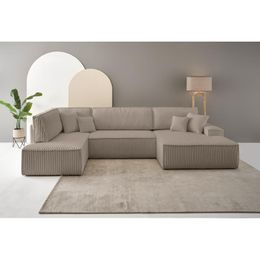 OTTO home Wohnlandschaft &raquo;FINNLEY U-Form XXL 329 cm - OTTO. Verl&auml;ssliche Qualit&auml;t.&laquo; Schlafsofa, Bettkasten, in Boucl&eacute;, Struktur fein und Mega Cord 