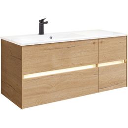 Waschtisch &raquo;Solid-Surface-Waschtisch mit Unterschrank Serie 6010,vormontiert,113cm&laquo; 2 Stk. tlg. Waschplatz, 4 Schubladen, LED-Beleuchtung, Badm&ouml;bel 