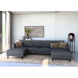 Home Affaire Wohnlandschaft &raquo;Booster II, whlw. mit Schlaffunktion & Bettkasten, Fu&szlig; schwarz&laquo; Sofa in U-Form, Breite 305 cm, in Cord oder Struktur LEO 