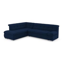 DOMO collection Ecksofa &raquo;Mona L-Form bequem und komfortabel, Breite 271cm, L-Form&laquo; wahlweise mit Bett- und Armlehnfunktion blau Struktur fein 100% 