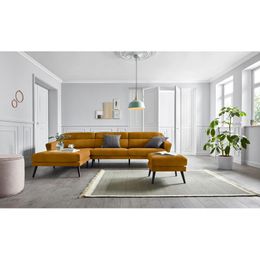 OTTO home Ecksofa &raquo;Bille L-Form&laquo; mit Naht im R&uuml;ckenkissen und Beinen aus Eichenholz gold Samtoptik (100% Polyester);Luxus-Microfaser weich (100% 