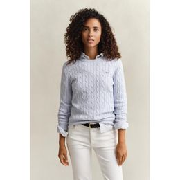 Gant Damen Strickpullover &raquo;STRETCH COTTON CABLE C-NECK&laquo; mit Logostickerei auf der Brust blau 3XL