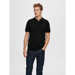 Selected Herren Selected Poloshirt &raquo;SLHBERG SS KNIT POLO NOOS&laquo; aus Feinstrick schwarz XXL