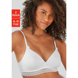 Petite Fleur Damen Petite Fleur Bralette-BH Packung, 2 St&uuml;ck, ohne B&uuml;gel mit Spitzenband, aus weicher Baumwolle, Basic Dessous schwarz-wei&szlig; 80, Cup A