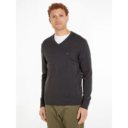 Tommy Hilfiger Herren Strickpullover &raquo;ESSENTIAL COTTON V NECK mit V-Ausschnitt und Stickerei&laquo; unifarben, casual, regular fit, Baumwolle, V-Ausschnitt 