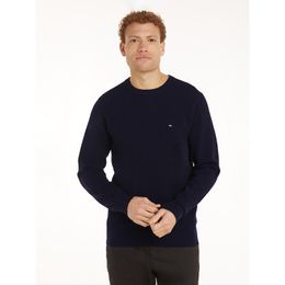 Tommy Hilfiger Herren Rundhalspullover &raquo;ESSENTIAL STRUCTURE CREW NECK mit Struktur und Label&laquo; unifarben, casual, regular fit, Baumwolle, Rundhals blau