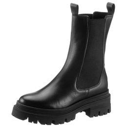 Tamaris Damen Chelseaboots , Blockabsatz, Schlupfboots, Kurzstiefel, beidseitige Stretcheins&auml;tze schwarz 38