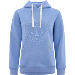 Zwillingsherz Damen Hoodie &raquo;Strand Meer K&uuml;ste&laquo;, mit Kapuze und gleichfarbig gesticktem Ankermotiv blau M