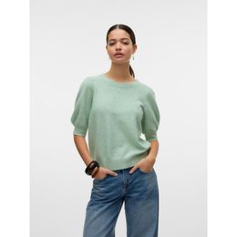V&eacute;ro Moda Vero Moda Damen Rundhalspullover &raquo;VMDOFFY 2/4 O-NECK PULLOVER GA NOOS&laquo; mit kurzen Puff&auml;rmeln gr&uuml;n S