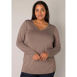 Base Level Curvy Damen Langarmshirt mit V-Ausschnitt grau 48