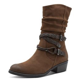 Marco Tozzi Damen Marco Tozzi Cowboy Stiefelette , Blockabsatz, Kurzstiefel, Westernstiefelette mit Flecht-Zierriemchen braun 38