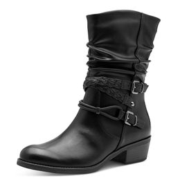 Marco Tozzi Damen Marco Tozzi Cowboy Stiefelette , Blockabsatz, Kurzstiefel, Westernstiefelette mit Flecht-Zierriemchen schwarz 36