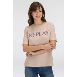 Replay Damen T-Shirt mit Markenprint vorne rosa L