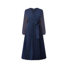 YUMI Dress Occasion YUMI Navy Pleated Wrap Midi Dress With Sheer Long SleevesKleid Damen Gr&ouml;&szlig;e 38 navy Winterkleid