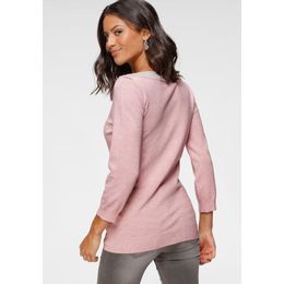 Laura Scott Damen Strickpullover mit farblich fein abgesetzten U-Boot Ausschnitt rosa 42