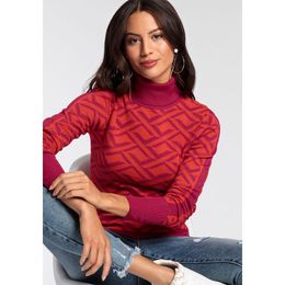 Melrose Damen Rollkragenpullover mit Jacquard-Muster rot 36