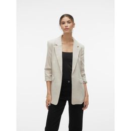 V&eacute;ro Moda Vero Moda Damen Longblazer &raquo;VMFRIDA LS REGULAR BLAZER NOOS&laquo; ohne Verschluss und mit gerafften 3/4 Arm beige 40L