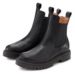 ELBSAND Damen Stiefelette &raquo;Chelseaboots, Schlupfstiefel, Bikerboots&laquo; aus Leder mit Stretch-Eins&auml;tzen schwarz 38