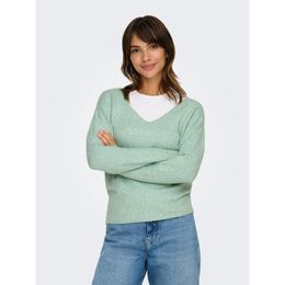 Only Damen Only V-Ausschnitt-Pullover &raquo;ONLRICA LIFE L/S V-NECK PULLO KNT NOOS&laquo; Materialmix, regular fit gr&uuml;n XS