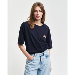 Gant Damen T-Shirt &raquo;POCKET GRAPHIC TSHIRT&laquo; Grafische Gant-Stickerei auf der Brusttasche blau L