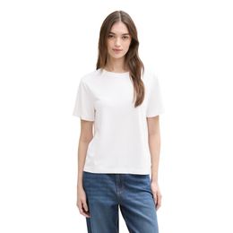 Tom Tailor Denim Damen Tom Tailor Denim Rundhalsshirt mit Rundhalsausschnitt wei&szlig; L (40)