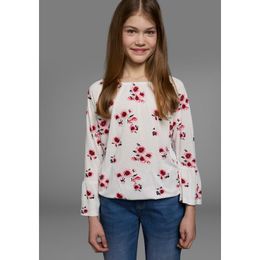 Kidsworld M&auml;dchen Kidsworld Carmenshirt &raquo;Viskose-Shirt&laquo; weite Passform, mit Blumenmuster und Aufdruck, Carmenausschnitt bunt 152/158