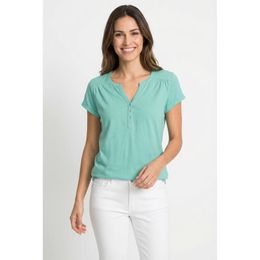 bonprix Damen bonprix T-Shirt &raquo;Baumwoll-Shirt, Kurzarm&laquo; l&auml;ssige Passform, Kurzarm, V-Ausschnitt, aus Baumwolle gr&uuml;n 44/46 (L)