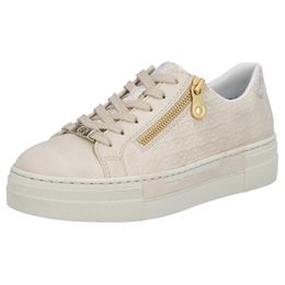 Rieker Damen Plateausneaker mit goldfarbenem Rei&szlig;verschluss, Freizeitschuh, Halbschuh, Schn&uuml;rschuh beige 42