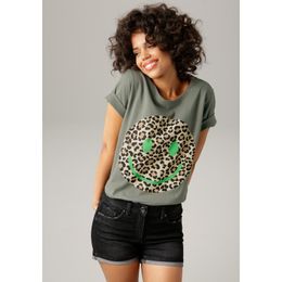 Aniston Casual Damen Aniston CASUAL T-Shirt mit Smiley-Frontprint im Animal-Look bunt 40/42
