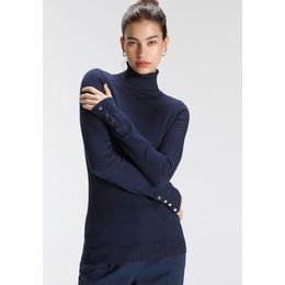 Tamaris Damen Rollkragenpullover in enger Form mit Knopfdetails blau 38