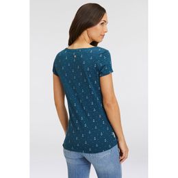 Ragwear Damen T-Shirt &raquo;FLORAH A ORGANIC O&laquo; mit maritimen Anker-Allover-Druck blau M (38)