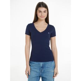 Tommy Jeans Damen T-Shirt &raquo;TJW SLIM ESSENTIAL RIB V SS&laquo; mit gerippter Struktur blau M (38)
