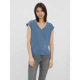 V&eacute;ro Moda Vero Moda Damen V-Shirt &raquo;VMFILLI SS V-NECK TEE GA NOOS&laquo; Materialmix, relaxed fit blau L