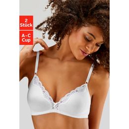 Petite Fleur Damen Petite Fleur Bralette-BH Packung, 2 St&uuml;ck, ohne B&uuml;gel aus Baumwolle mit Spitze wei&szlig; 85, Cup B