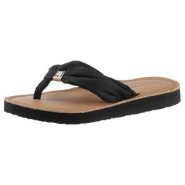 Tommy Hilfiger Damen Zehentrenner &raquo;TH ELEVATED BEACH SANDAL&laquo; , Sommerschuh, Bequemschuh, Flats, Schlappen mit TH-Schmuckelement schwarz 36